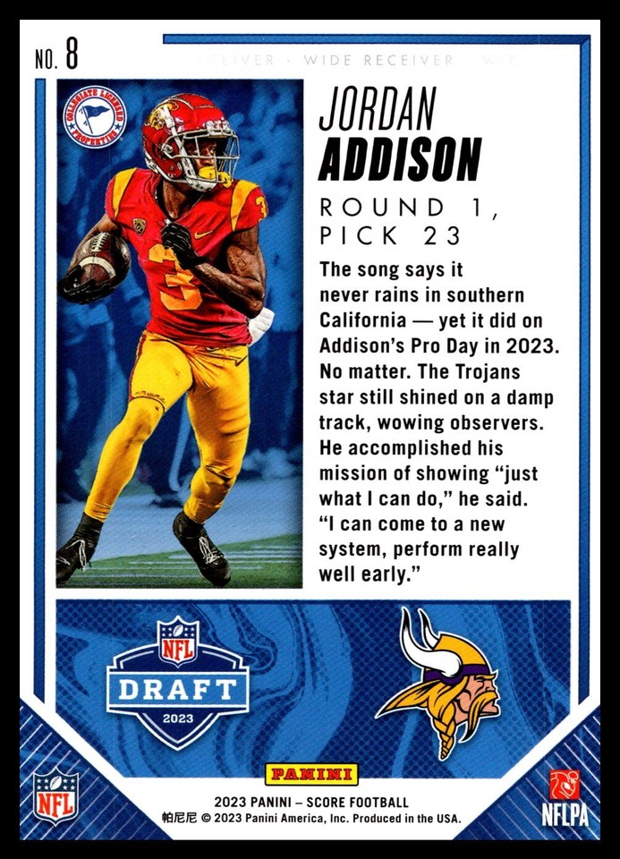 2023 Score #8 Jordan Addison Draft | eBay