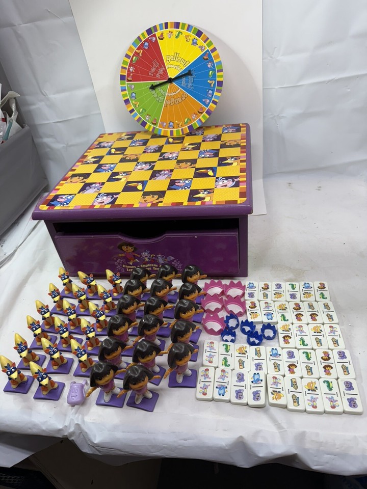 Dora the Explorer Wooden Toy/Game Box Chess Checkers Dominoes Figures ...