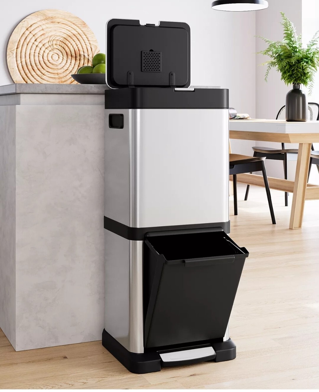 9 Gallon Dual Trash Can Stainless Steel Kitchen Step on Garbage Bin ...