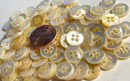 8 Small Iridescent Cream Pale Yellow Shell MOP Sew-thru Buttons 11mm 7/ ...