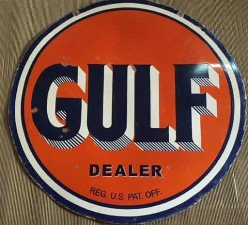 PORCELAIN GULF ENAMEL SIGN 42X42 INCHES DOUBLE SIDED | eBay