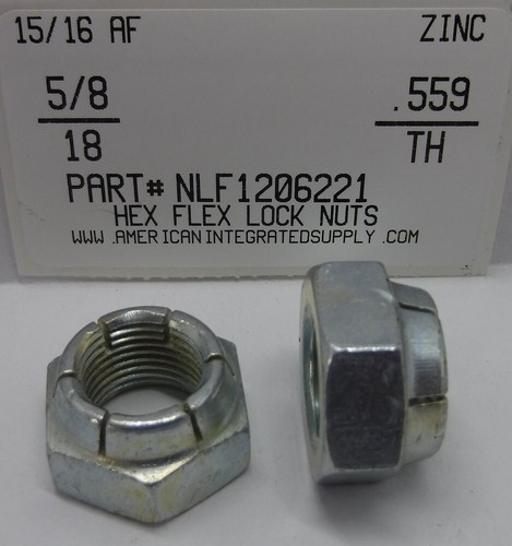 5/8-18 HEX FLEX LOCK NUTS STEEL ZINC PLATED 15/16 AF X .559 TH (5) | eBay