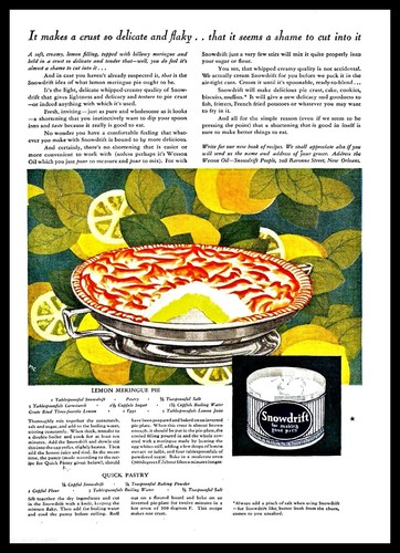 1928 SNOWDRIFT SHORTENING AD Vintage Food~Lemon Pie Recipe~Kitchen Art ...