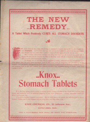 1900 KNOX CHEMICAL STOMACH TABLET REMEDY MEDICINE HEALTH BATTLE CREEK ...