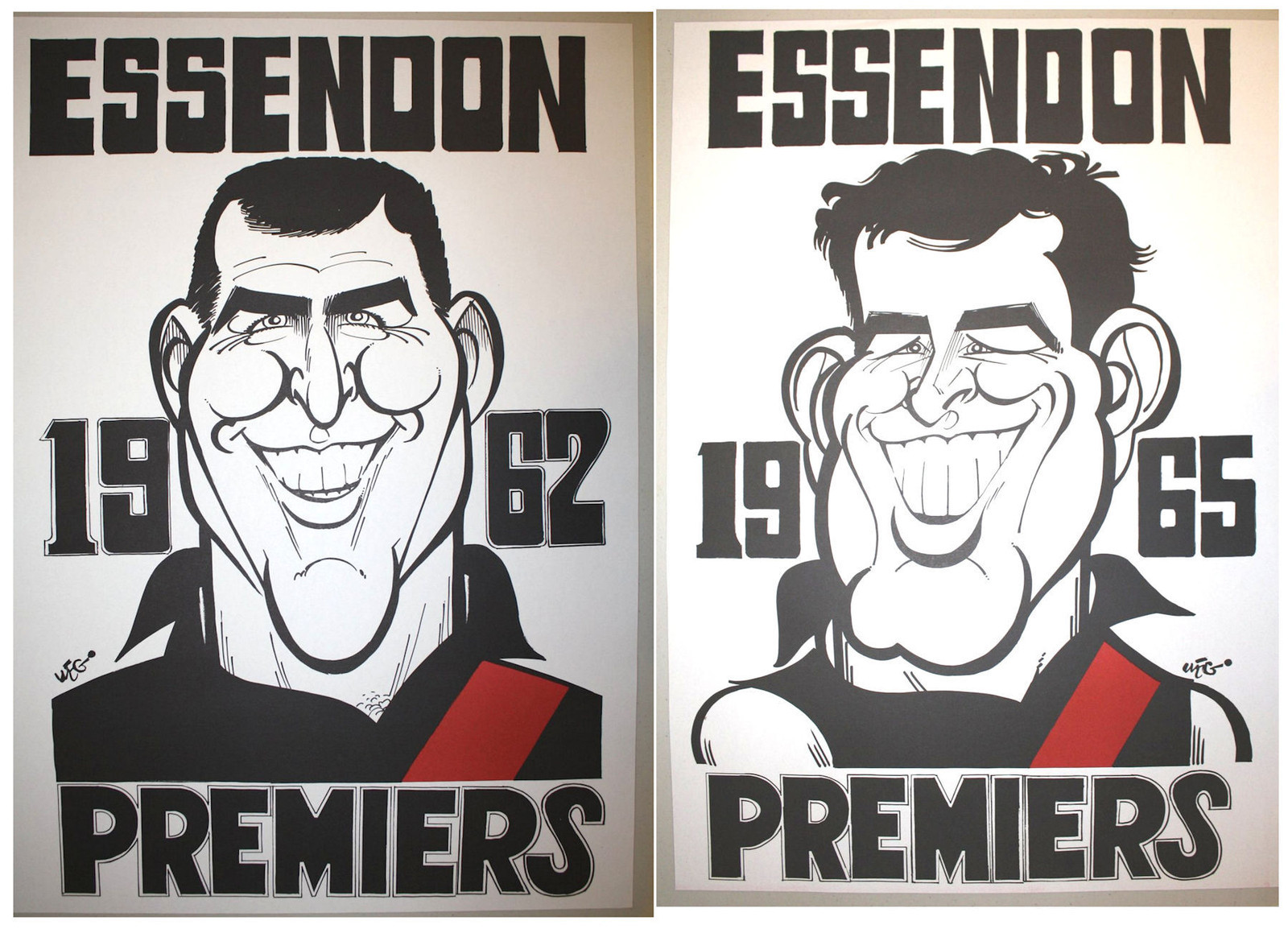 1962 and 1965 Essendon Premiers Weg posters X 2 Premiership Bombers ...