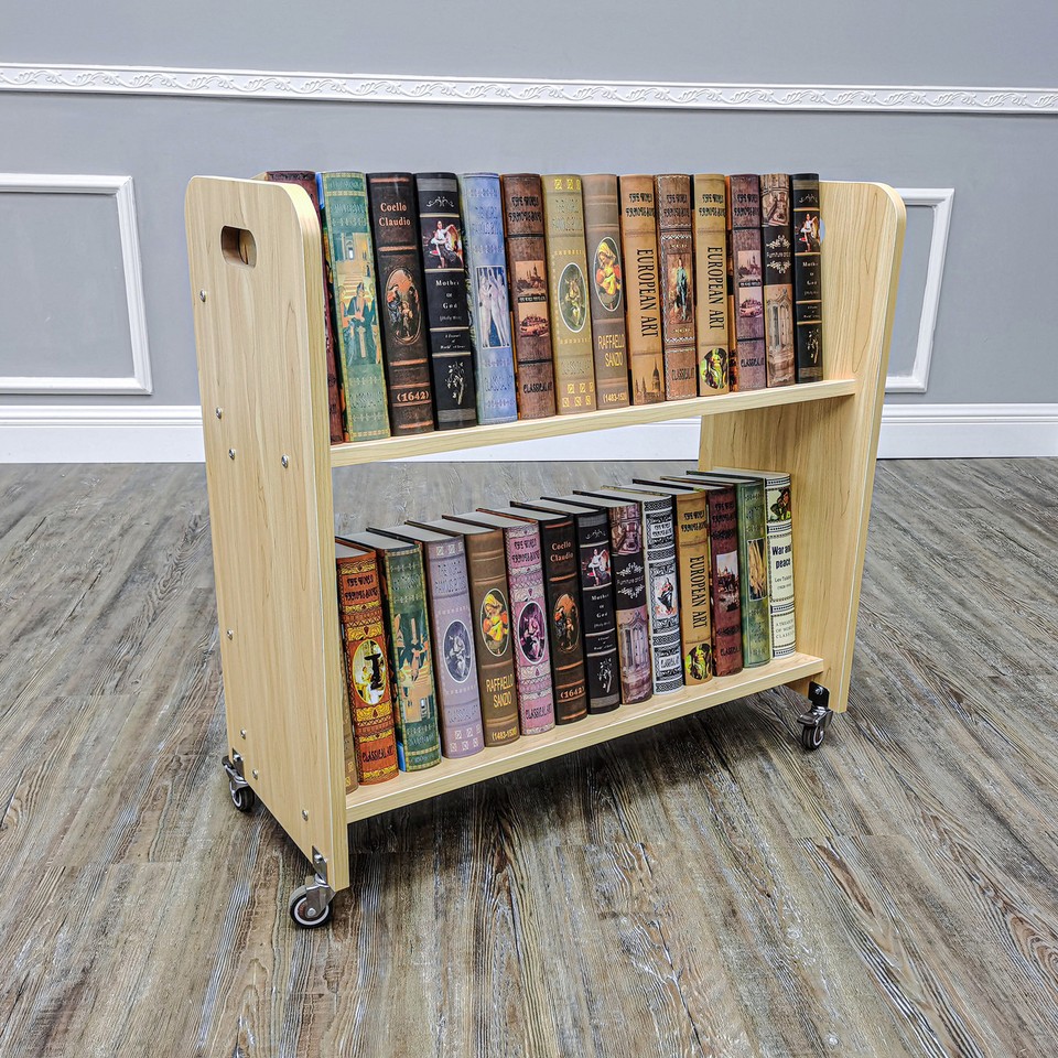 Wood (MDF) Book Cart Library Pew Cart Binder Rack Rolling Storage Cart ...