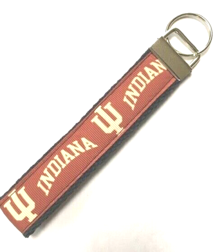 Handmade Key Chain Wristlet, Key Fob Decorated with INDIANA UNIVERSITY ...