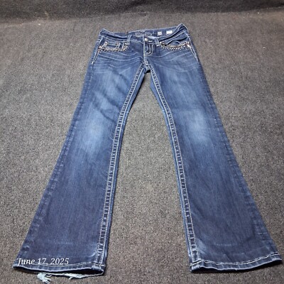 Miss Me Low Rise Boot Jeans Women Size 26 Blue Studded Chain 30" Inseam ...