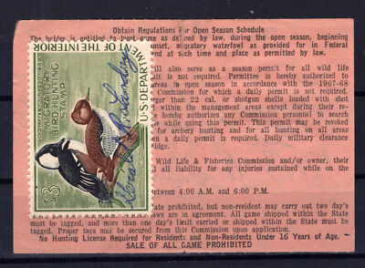 US Stamps RW35 Used Duck Stamp on Louisiana Hunting License ZAYIX ...
