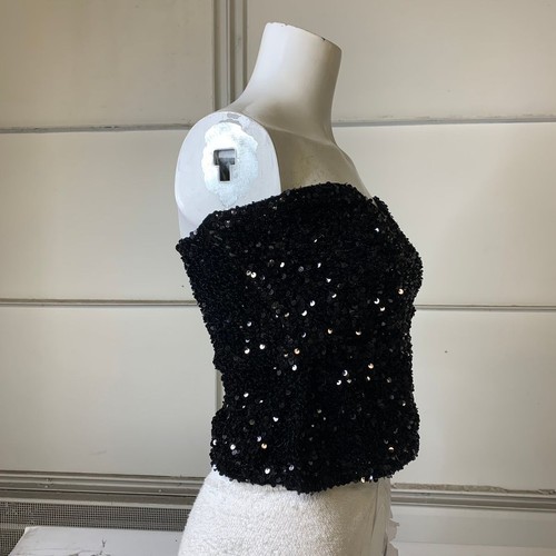 AQUA Sequined Sweetheart Neck Bustier Top Women's Size XS Black | eBay