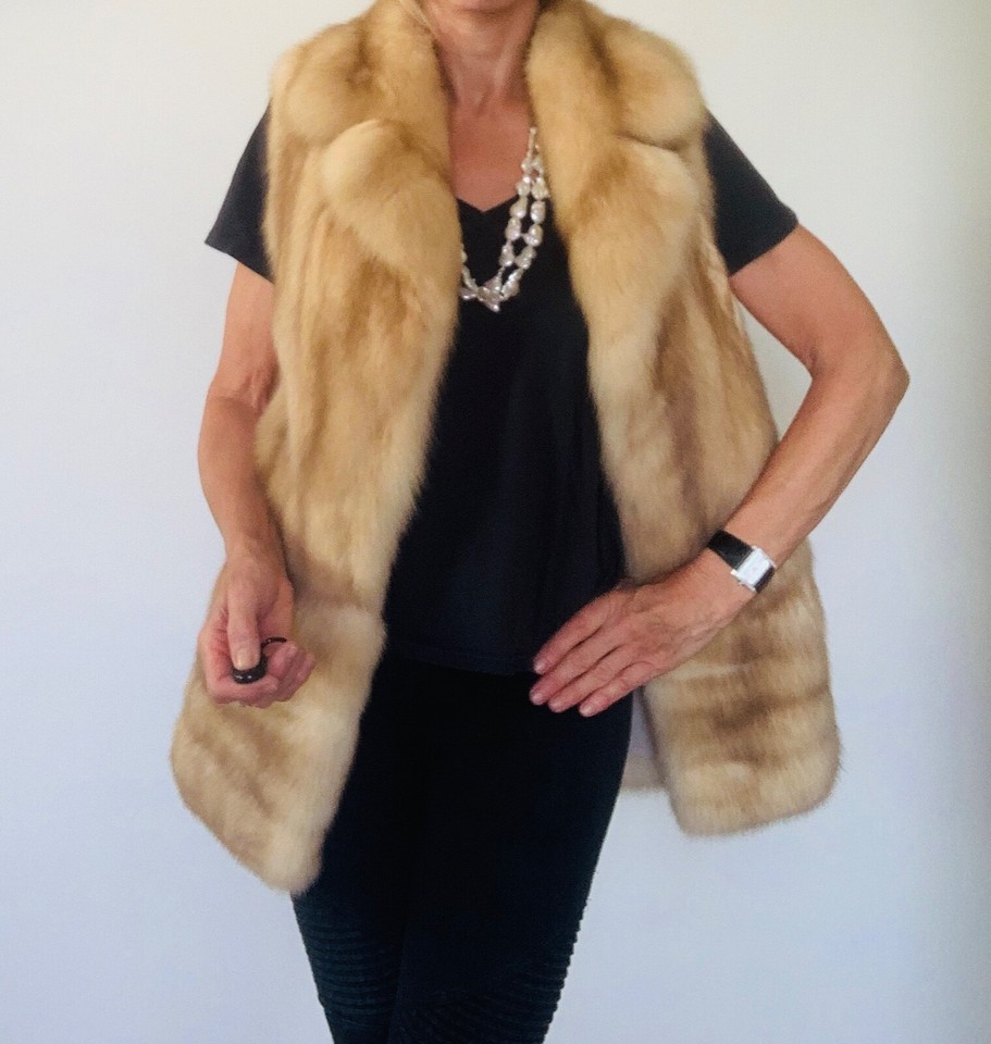 SOJUZPUSHNINA SOBOL GOLDEN RUSSIAN SABLE FUR VEST, HORIZONTAL AND ...