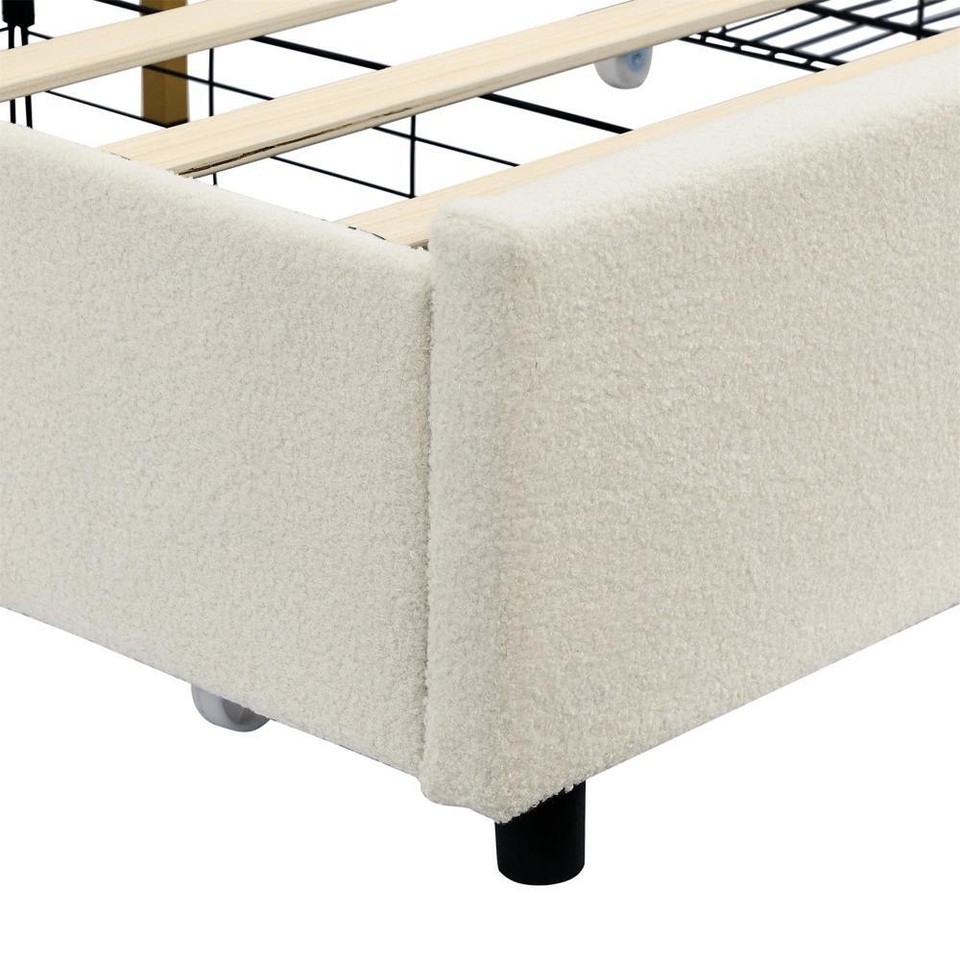 Queen Size Upholstered Smart Platform Bed Frame with 4 Drawer and Slats ...