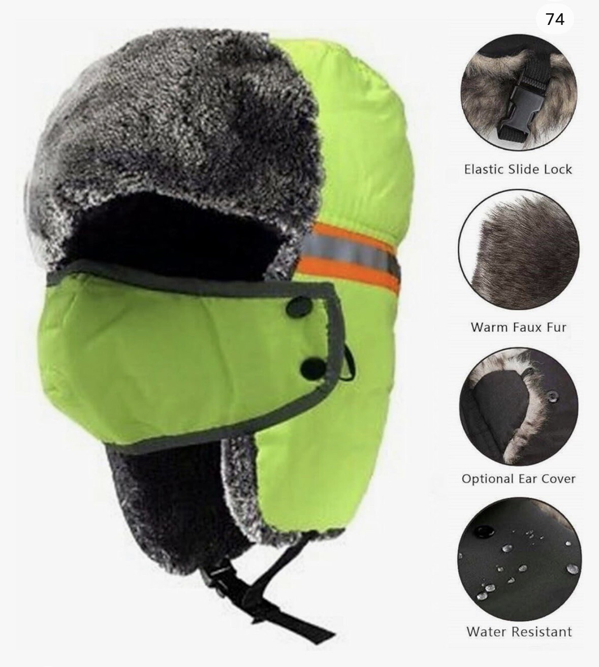 Hi visibility winter outdoor trapper hat face mask Russian Aviator ...