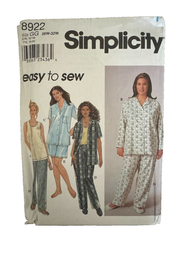 8922 SIMPLICITY Size 26W 28W 30W 32W Pajamas Top Pants Shorts Full ...