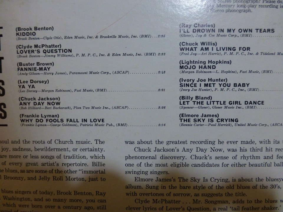 BROOK BENTON RAY CHARLES GREAT BLUES SINGERS COMP ORIGINAL ISSUE VG++ ...