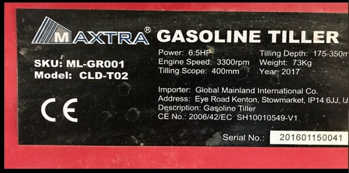 MAXTRA CLD-T02 TILLER ROTAVATOR 6.5HP FORWARD & REVERSE REPLACEMENT ...