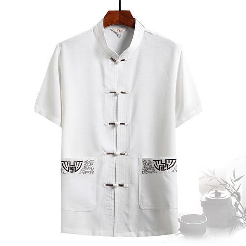 Mens Ethnic Chinese Shirt Tee Top Embroidered Tang Suit Training Tai ...