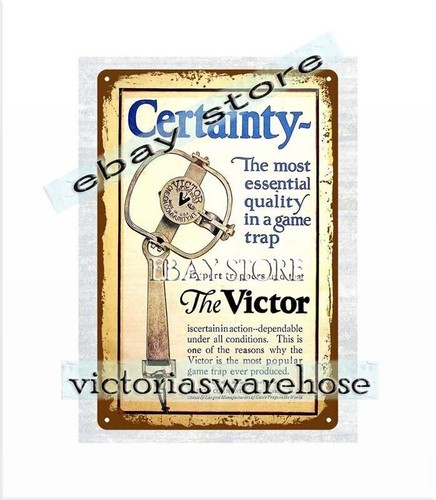 1923 Victor game trap Oneida Community NY Hunter Trapper metal tin sign ...