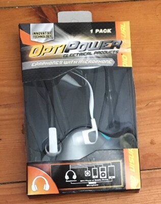 Opti Power Black/White 1m 3.5mm jack Headphones with Mic Cable Brand ...