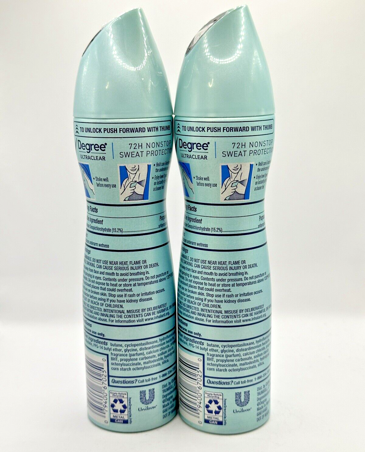 (2) Degree Women Pure Clean Dry Spray Black White 72hr AntiPerspirant ...