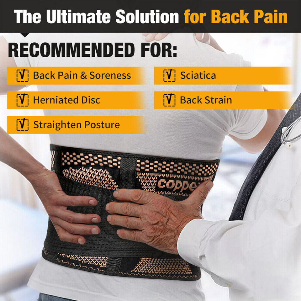 Copper Lumbar Waist Support Brace Belt Lower Back Pain Relief for Men ...