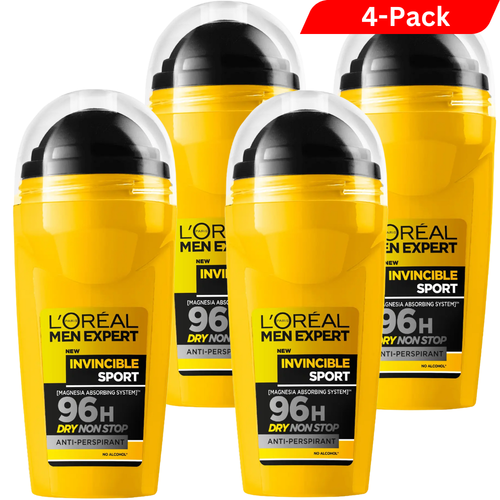 4× L’Oréal Men Expert 96H Invincible Sport Deodorant Roll-On 50ml ...