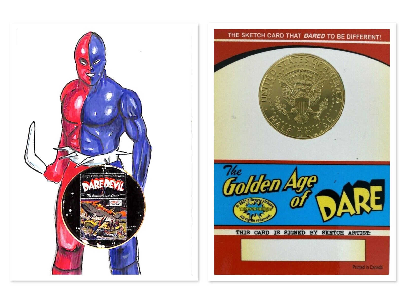 THE Golden Age of Dare Daredevil Sketch Card & Gold 24K Coin Steven ...