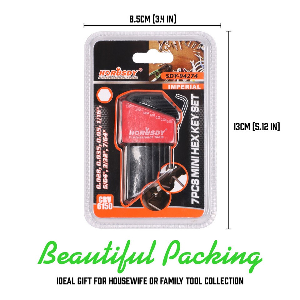 7 Piece Mini Allen Wrench Set Hex Key SAE Standard Inch Short Long Arm ...