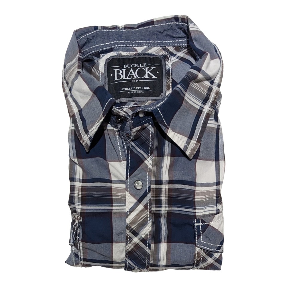 Buckle Black Pearl Snap Western Shirt Men's 2XL Long Sleeve Blue White ...