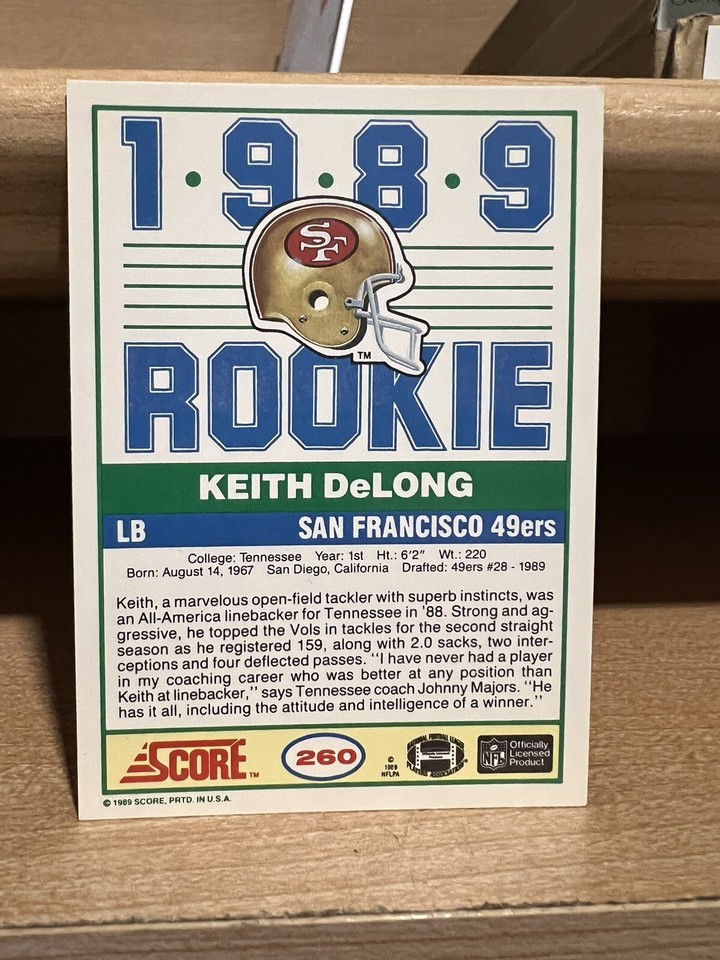 1989 Score Football NFL Keith DeLong San Francisco 49ers Rookie Card ...