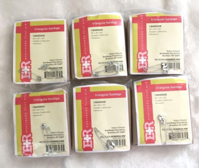EverReady Lot of 6 First Aid Triangular Bandage With Pins 40x40x56 Inch ...