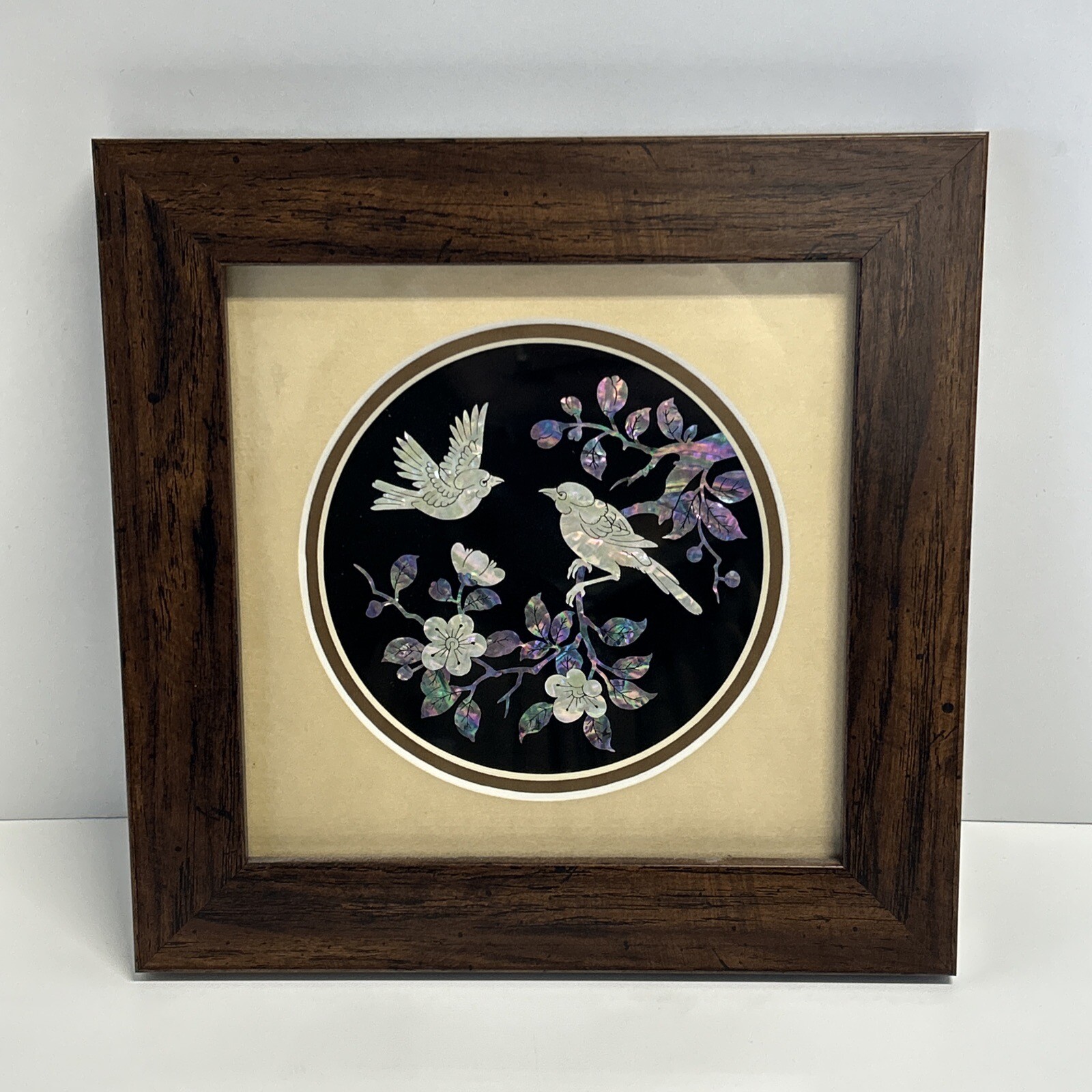 Abalone Shell Bird Art Picture - Wood Frame 9x9 Flower Matted Hand Made ...