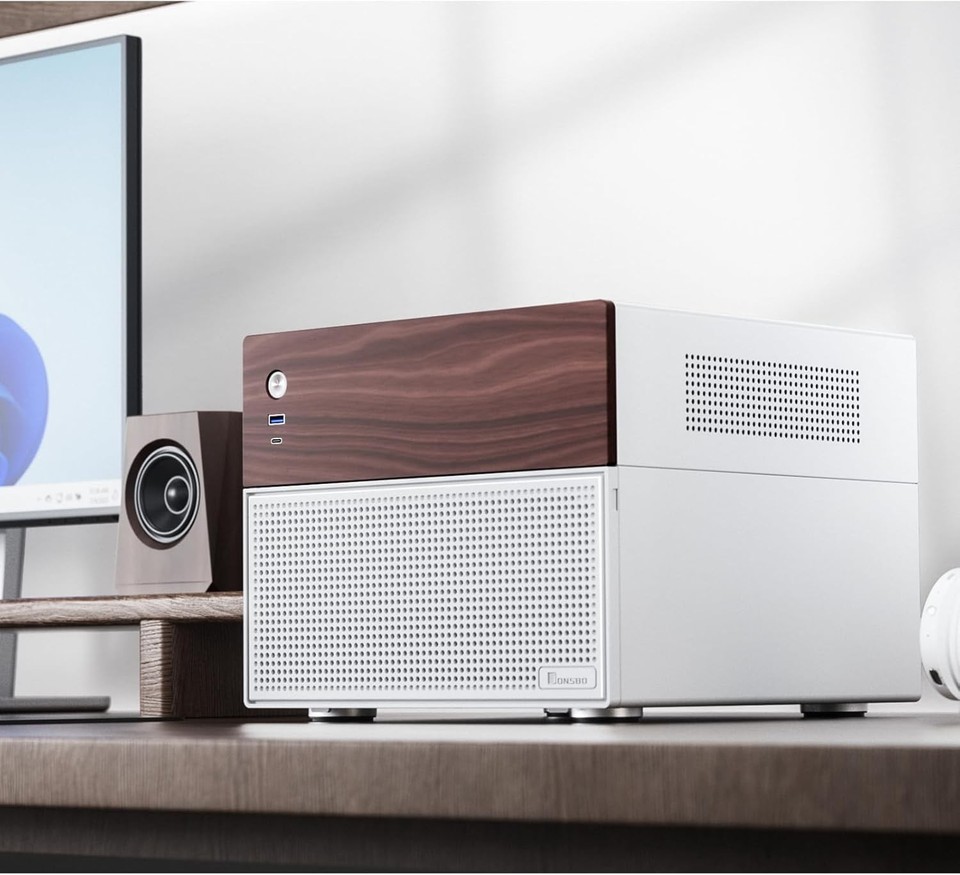 JONSBO N4 White NAS Pc Case, Walnut Wood, 8-Drive Bay/6 * 3.5 "HDD (4 ...