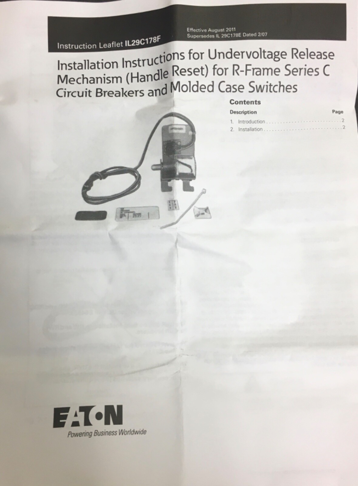 EATON CUTLER HAMMER UVH6RP08K 110 127 VAC UVR Undervoltage Release ...