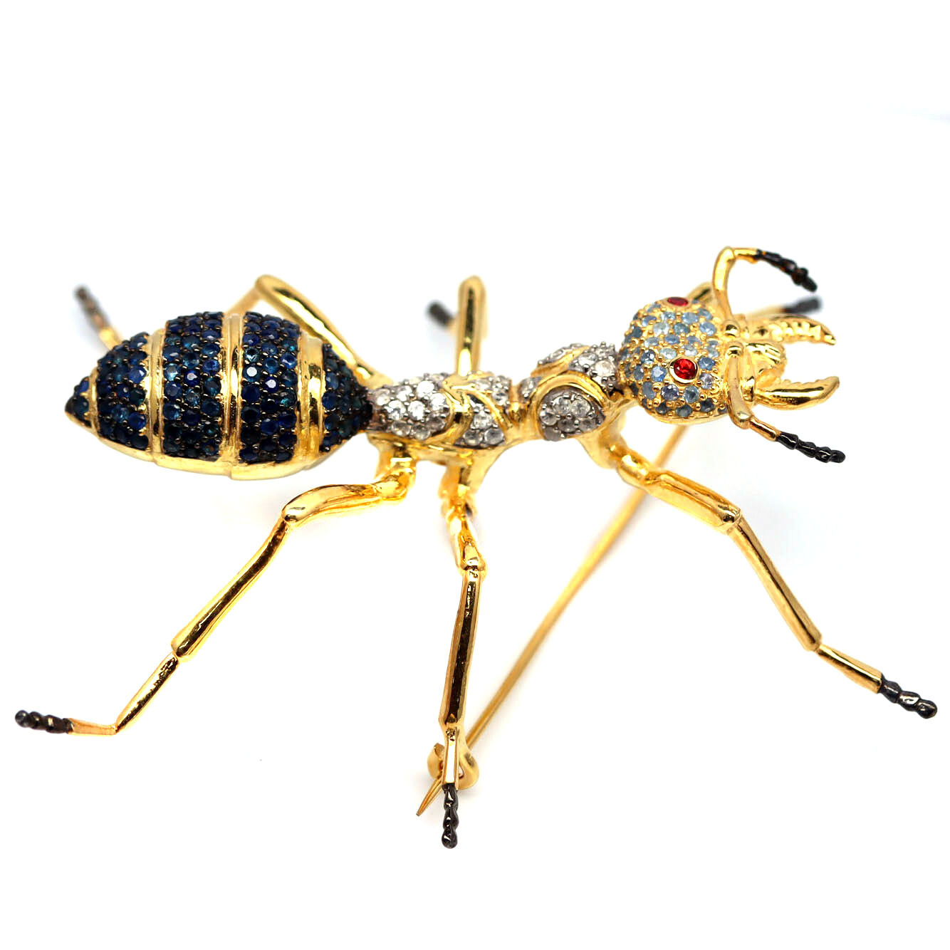Gemstone Heated Blue Sapphire, Garnet & Zircon Ant Brooch 925 Sterling ...