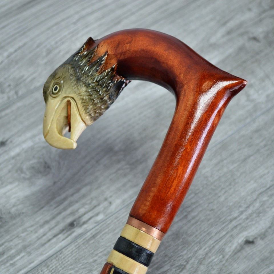 Cane Walking Stick Wooden carved Handmade - Hawk | eBay