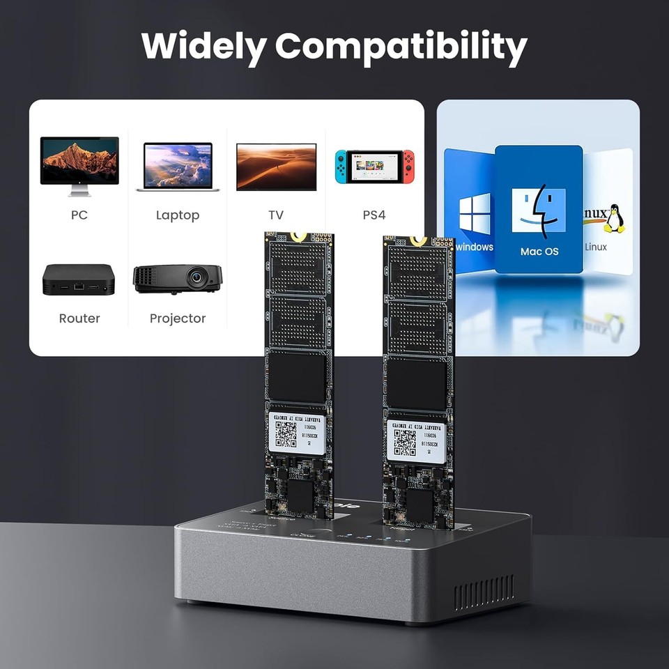 M.2 NVME/SATA Clone Docking Station SSD Duplicator Disk Copy Function ...