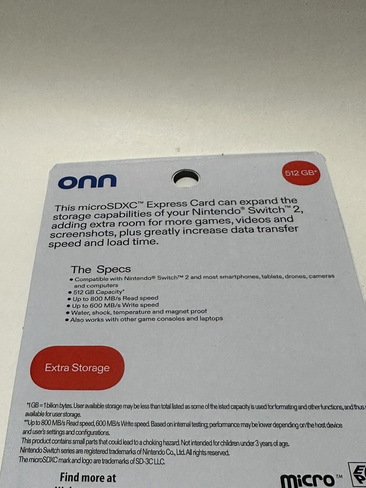 🟢 ONN 512 GB Micro SD Express Card - Nintendo Switch 2 - FAST FREE SHIP ...
