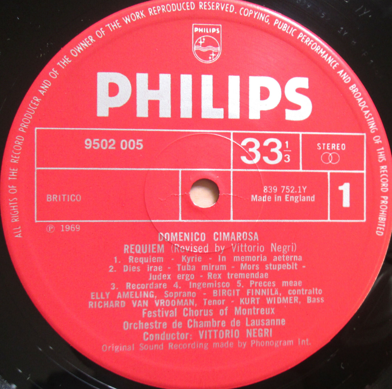 Philips 9502 005 Cimarosa Requiem Elly Ameling Vittorio Negri 1969 NEAR ...
