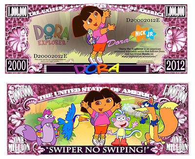 Dora the Explorer Million Dollar Bill Play Funny Money Novelty Note ...