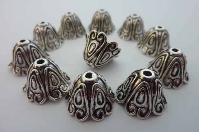 14 pce Antique Silver Bell Flower Bead Caps 15mm x 11mm Jewellery ...