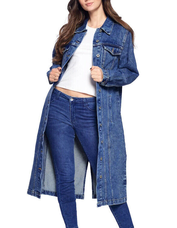 Women's Maxi Length Denim Cotton Oversize Long Casual Coat Button Up ...