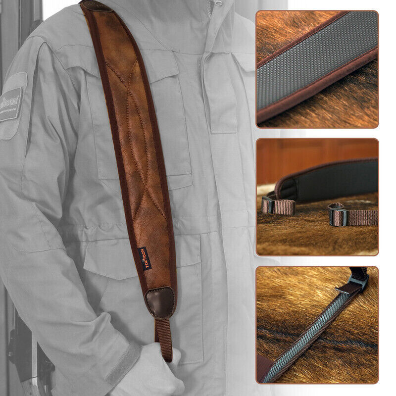 Tourbon PU Leather Rifle Sling Gun Strap Anti-slip 2 Point Padded Game ...