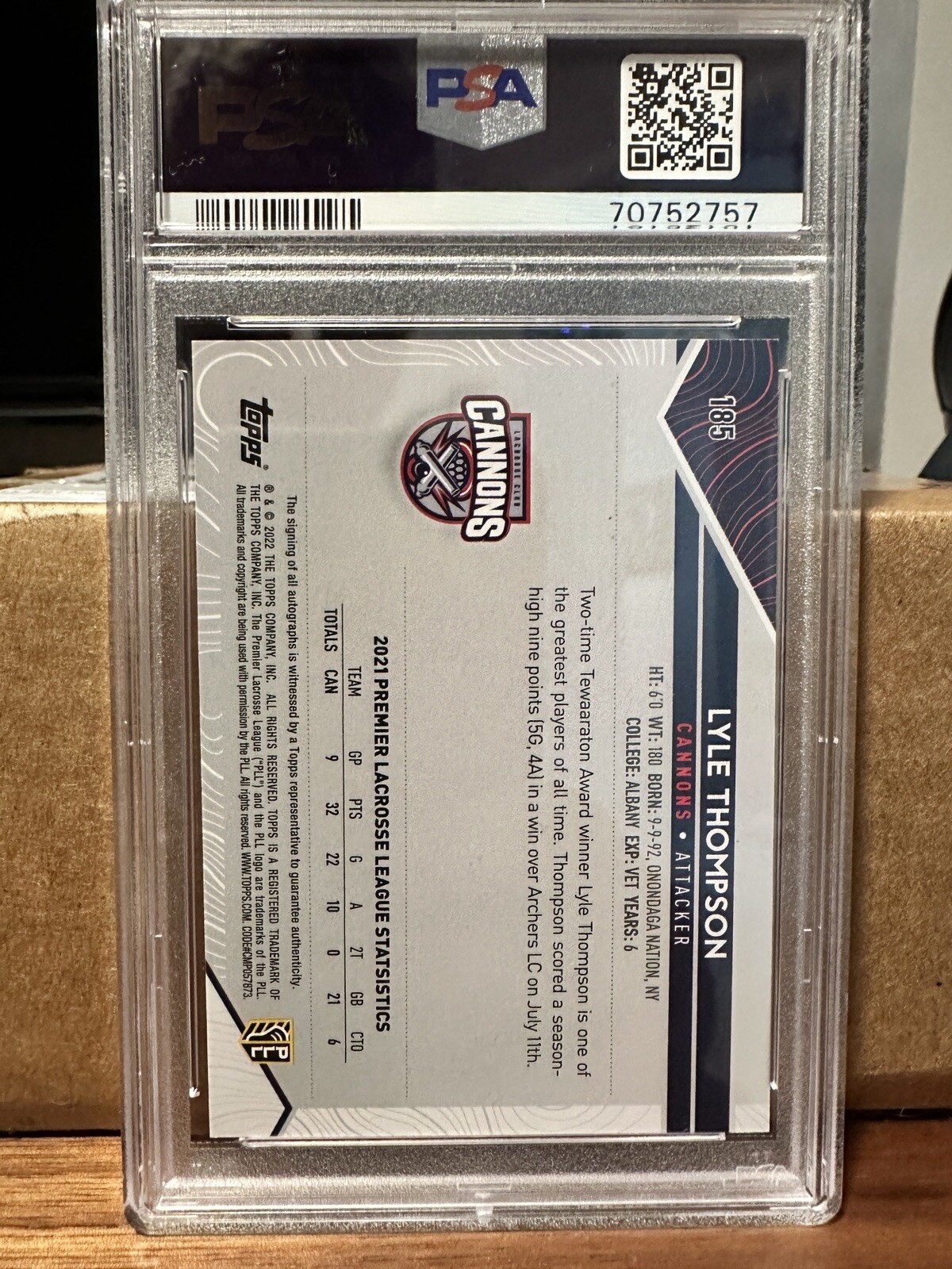 2022 Topps Premier Lacrosse League - Image Variation #185 Lyle Thompson ...