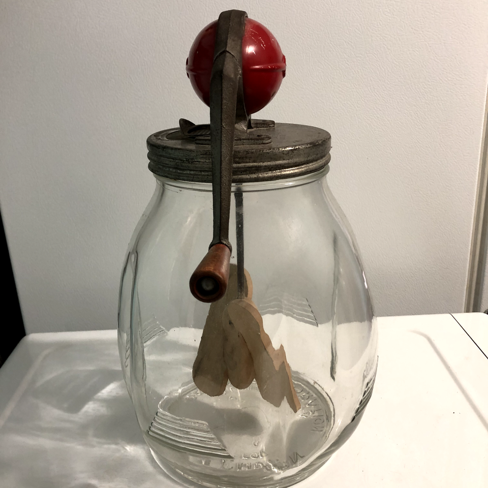 Antique DAZEY BUTTER CHURN #8 Red Football Top 8 Quart Tulip Jar Wood ...