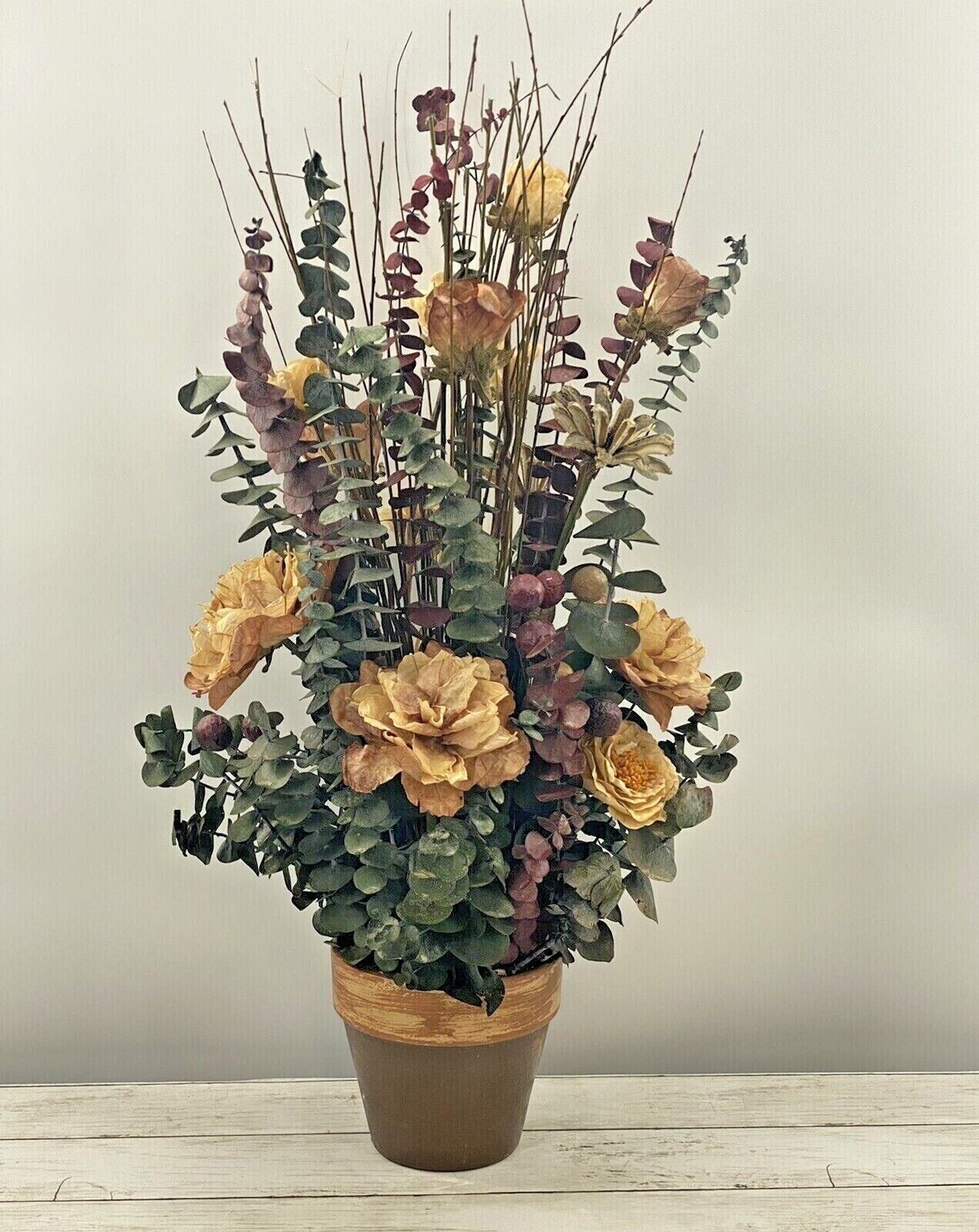 Large Dried Floral & Eucalyptus Centerpiece Potted Plant Flower ...