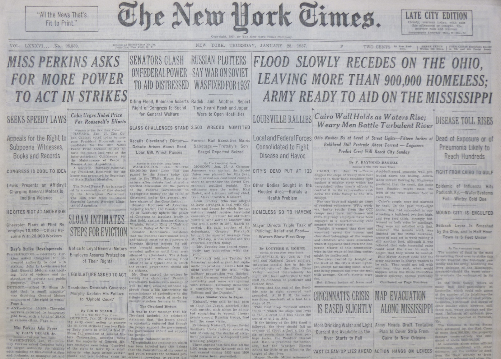 1-1937 January 28 KIPLING AUTOBIOGRAPHY.FLOOD SLOWLY RECEDES ON THE ...