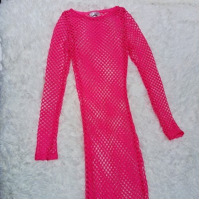Long Hot Pink Fishnet Dress Xs-S | eBay