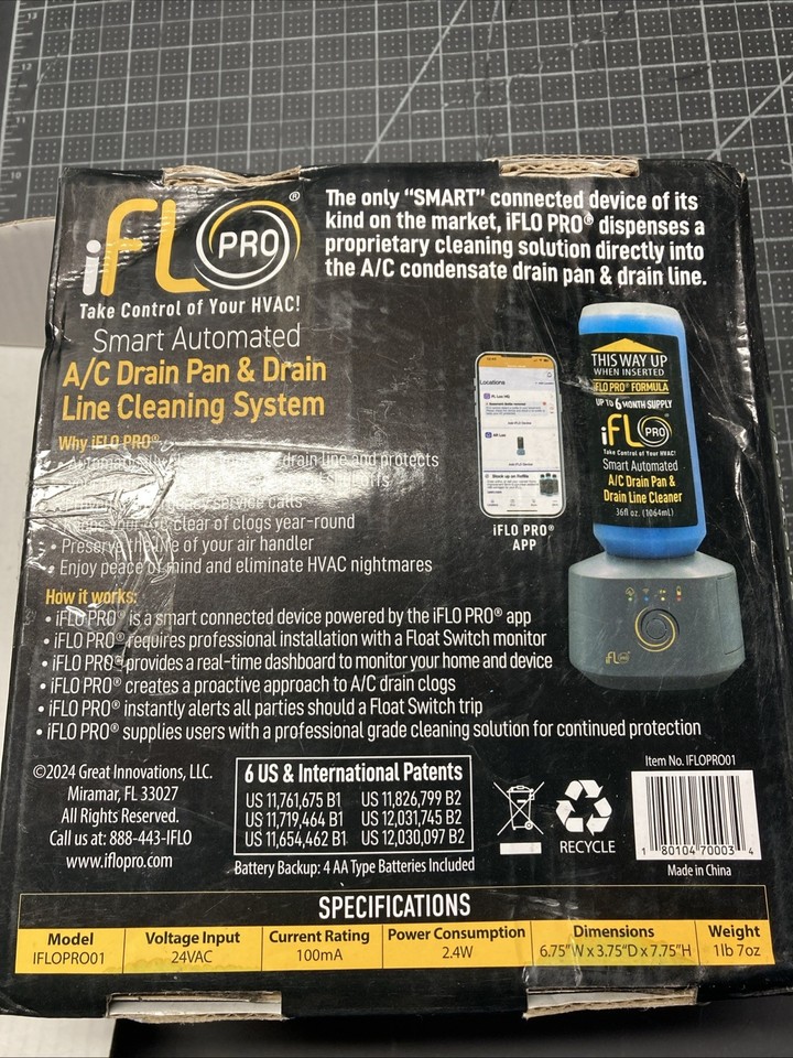 iFlo Pro ( IFLOPRO01) Smart Automated A/C Drain Pan & Drain Line ...