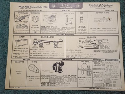 1948 PACKARD 8CYL TUNE-UP CHART / USEFUL MODEL 2206 & 2233 CUSTOM EIGHT ...
